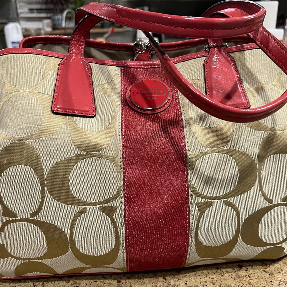 Coach Red And Tan Satchel With Bold Accents - Gem